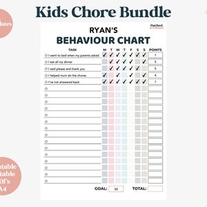 Kids Chore Charts, Editable and Printable, Reward, Allowance, Screen ...