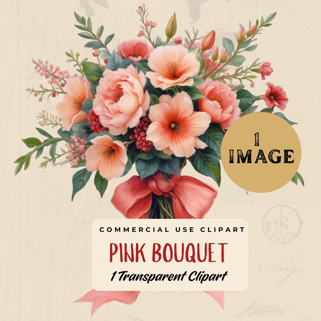 Single Pink Bouquet Transparent Flower Clipart Printable Illustration ...