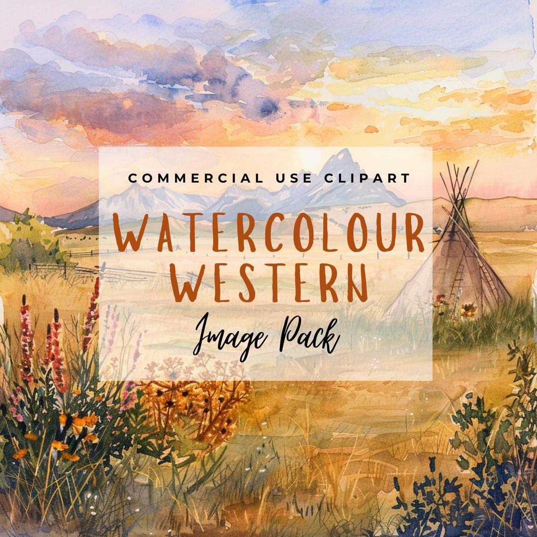 Watercolour Western Landscape Illustrations Clipart, Junk Journal Pages ...
