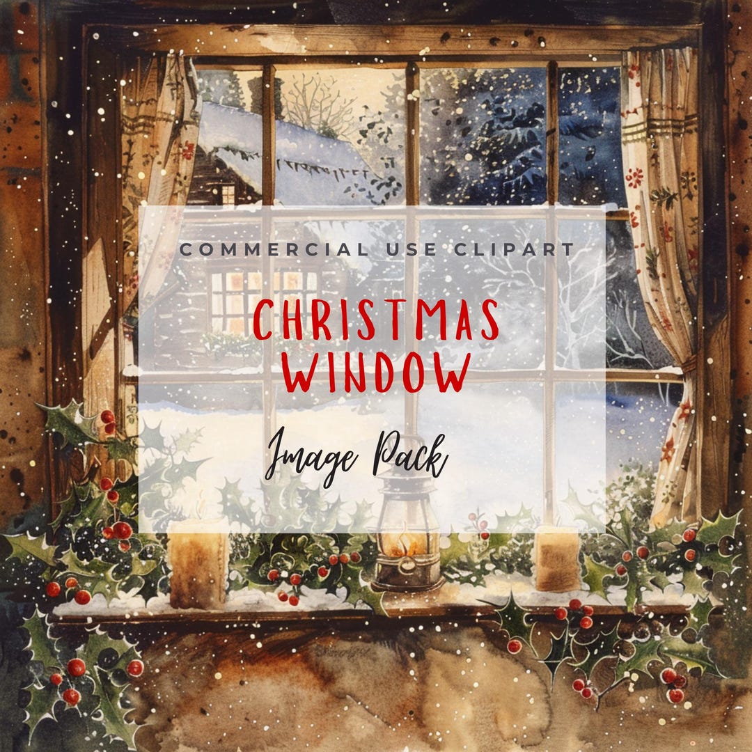 Christmas Cottage Window Scene Illustrations: (commercial Use,300dpi ...