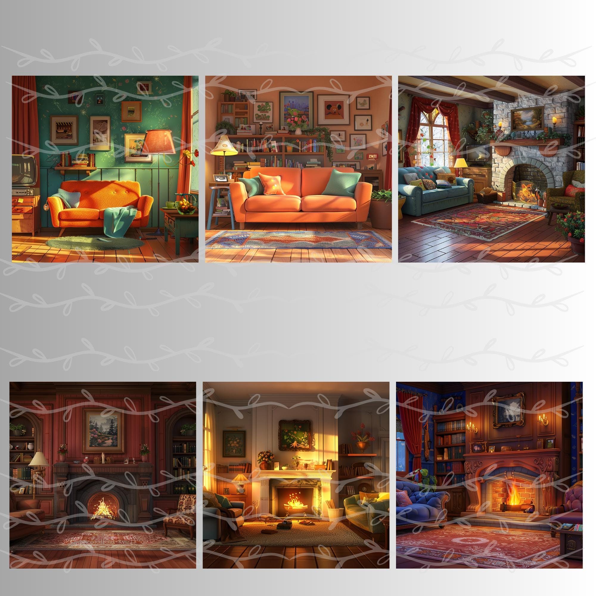 Cartoon Home Backgrounds Clipart: (digital 300 DPI JPEG for Commercial ...