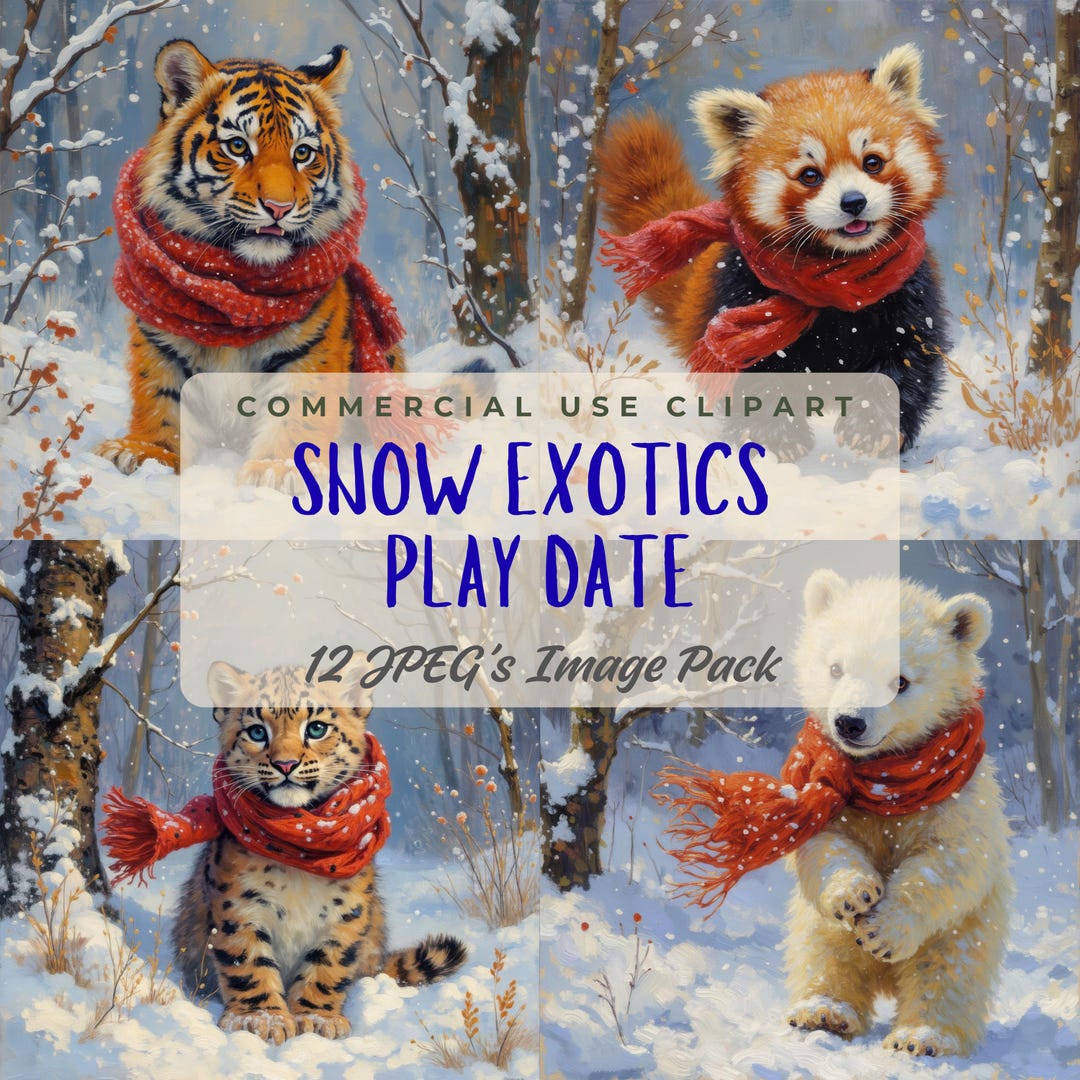 Exotic Animal Play Date Image Pack, Digital Graphics, Watercolour ...