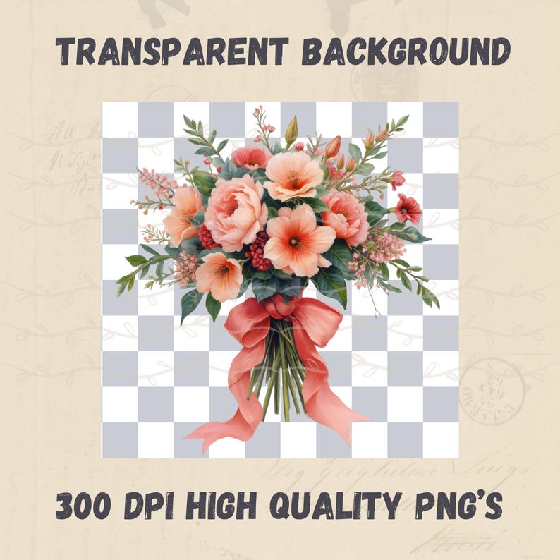 Single Pink Bouquet Transparent Flower Clipart Printable Illustration ...