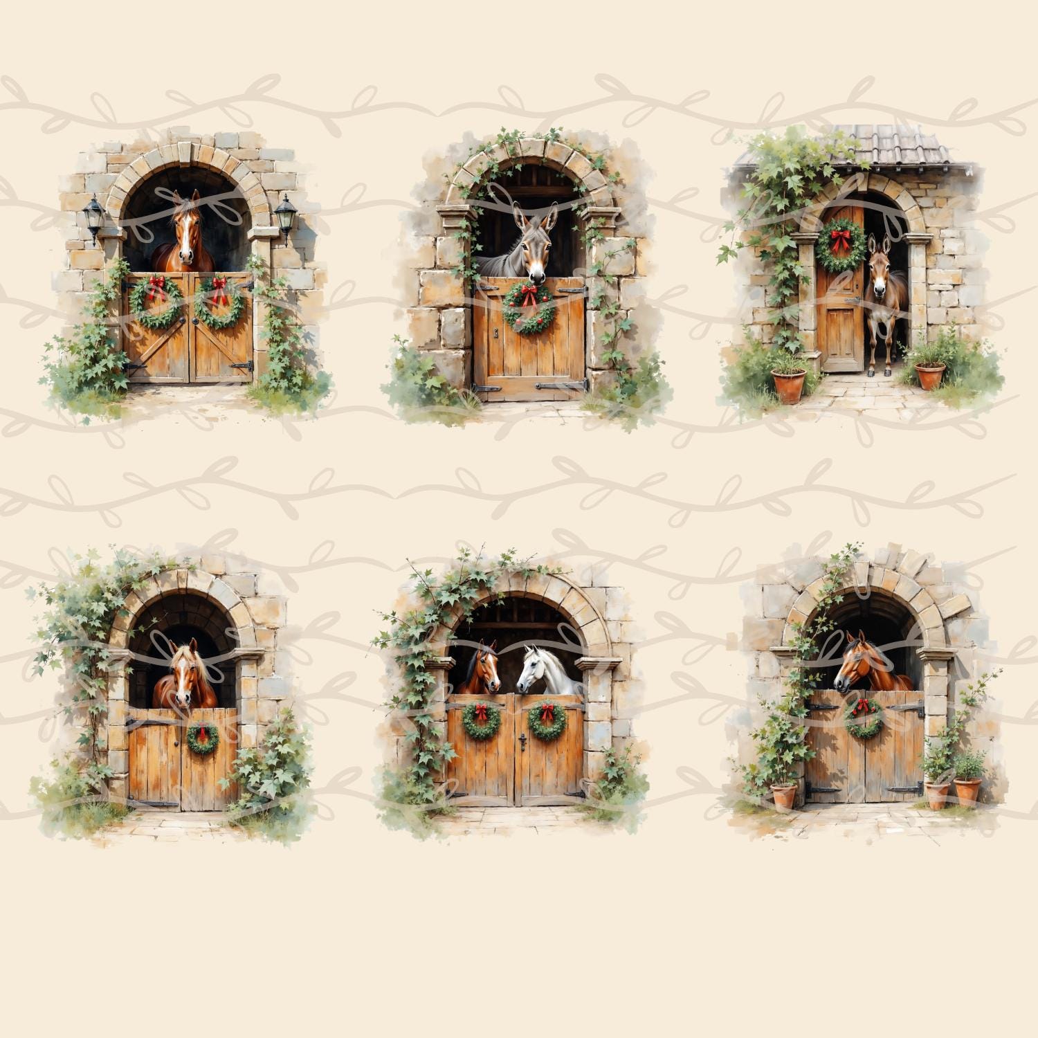 Christmas Horse Stable Yard Clipart: (digital 300 DPI Transparent PNG ...