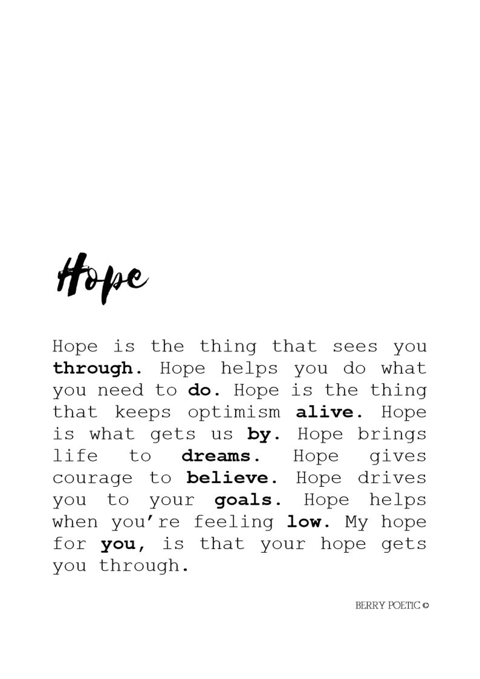Hope A4 Print, Inspirational Poem, Poem Print, Inspirational Print ...