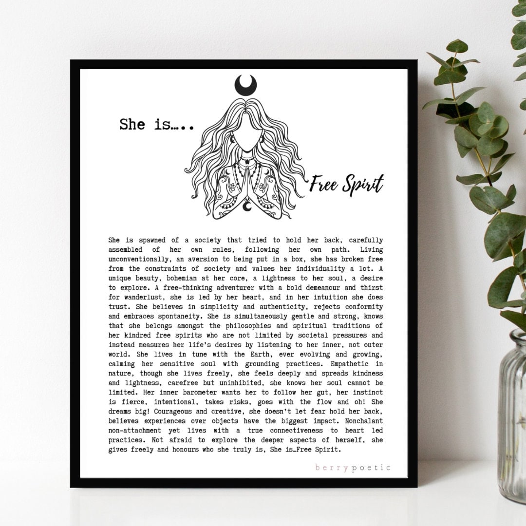 She Is...free Spirit Poem Print, Female Empowerment, Affirmation Print ...