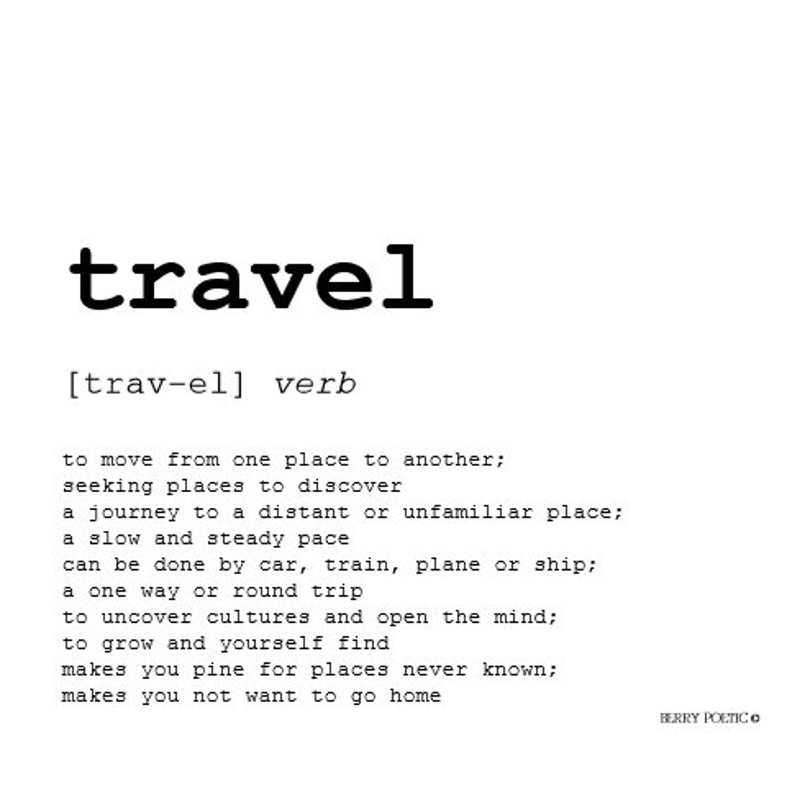 TRAVEL Poem Print Postcard, Inspirational Poem Card, Inspirational ...
