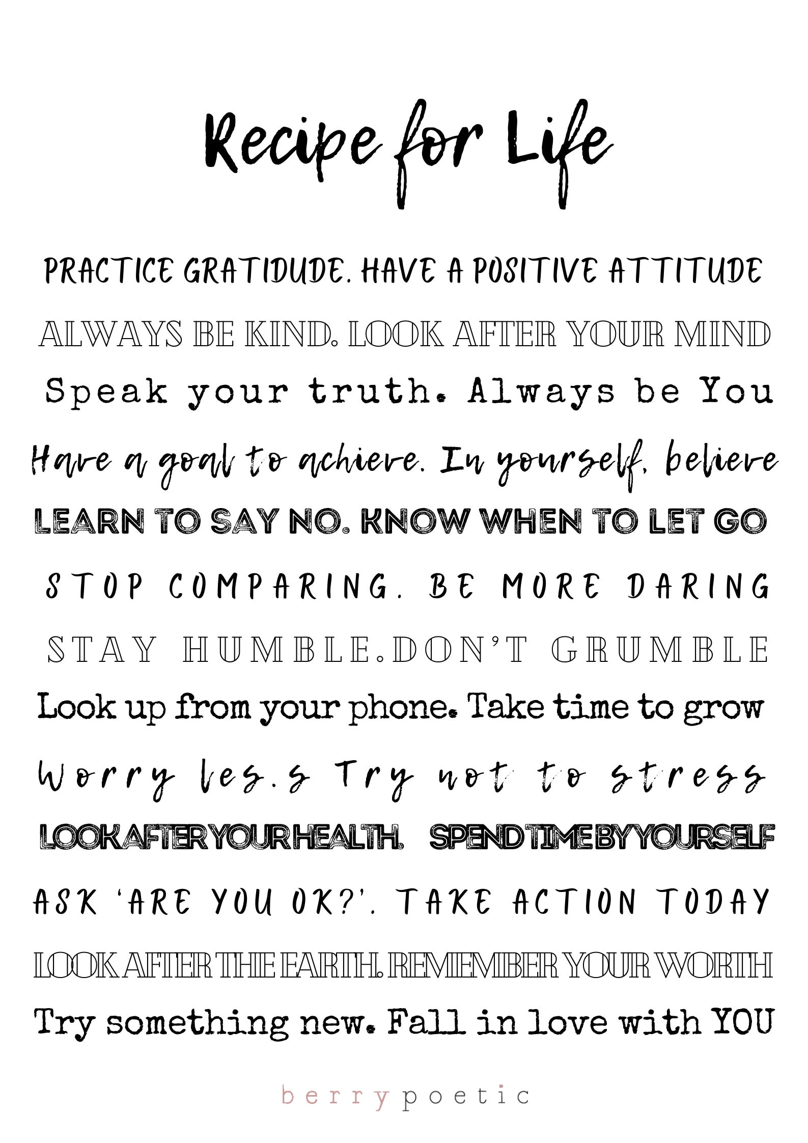 Recipe for Life Poem A4 Print, Inspirational Poem, Poem Print ...