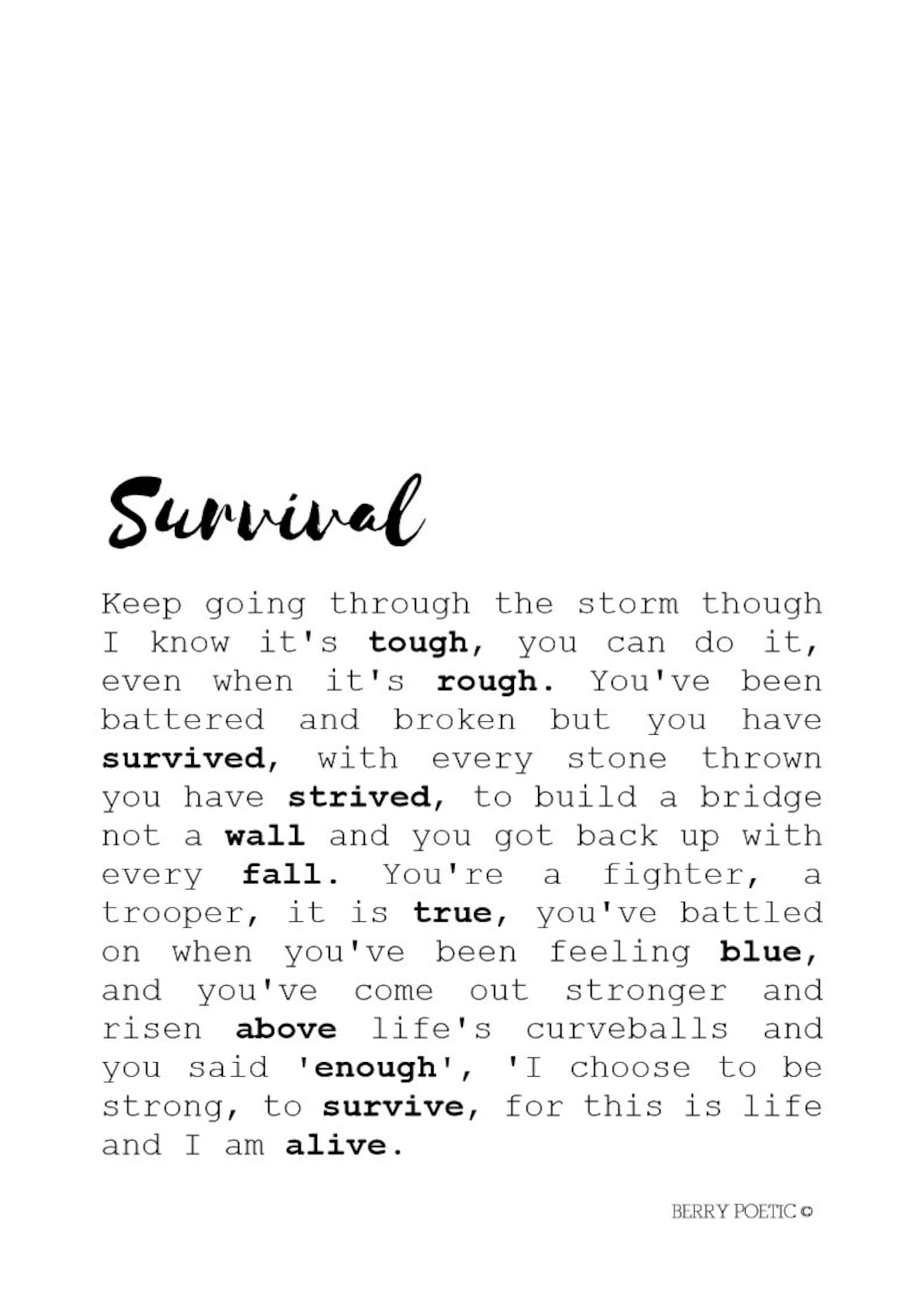 Survival A4 Print Inspirational Poem Poem Print - Etsy