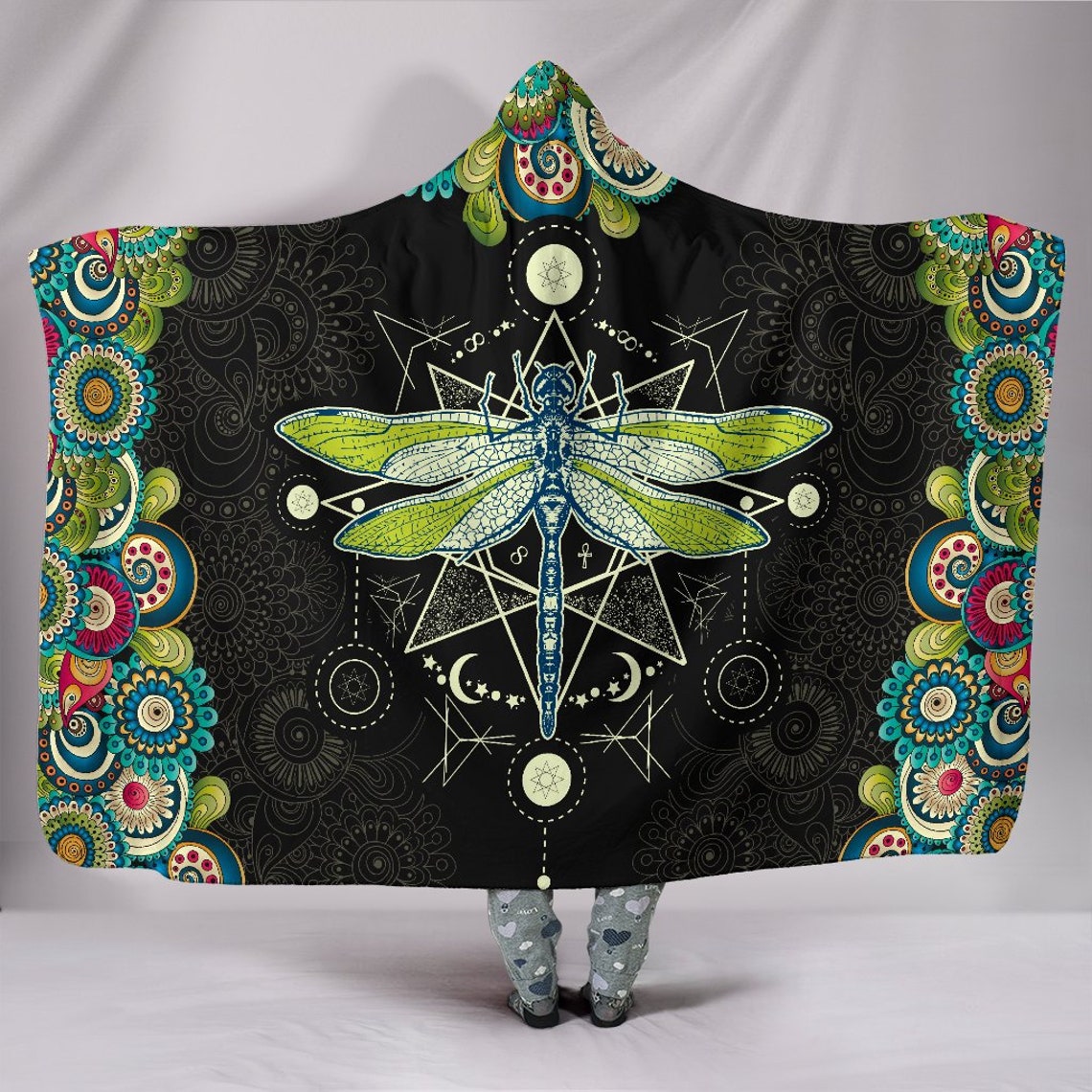 Dragonfly Sacred Geometry Paisley Hooded Blanket Adult-kids - Etsy