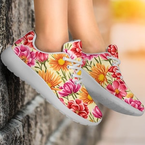 Colorful Flowers Sneakers Floral Design Custom Sneakers Floral Shoes ...