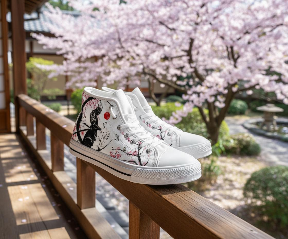 Samurai Canvas Shoes, High Top Sneakers: Cherry Blossom Design - Etsy