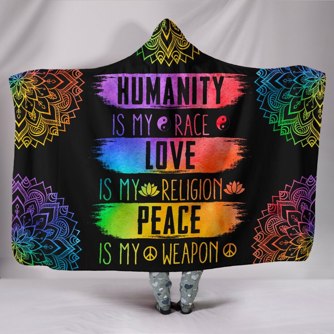 Humanity, Love, Peace Mandala Hooded Blanket Adult-kids Sherpa Hooded ...