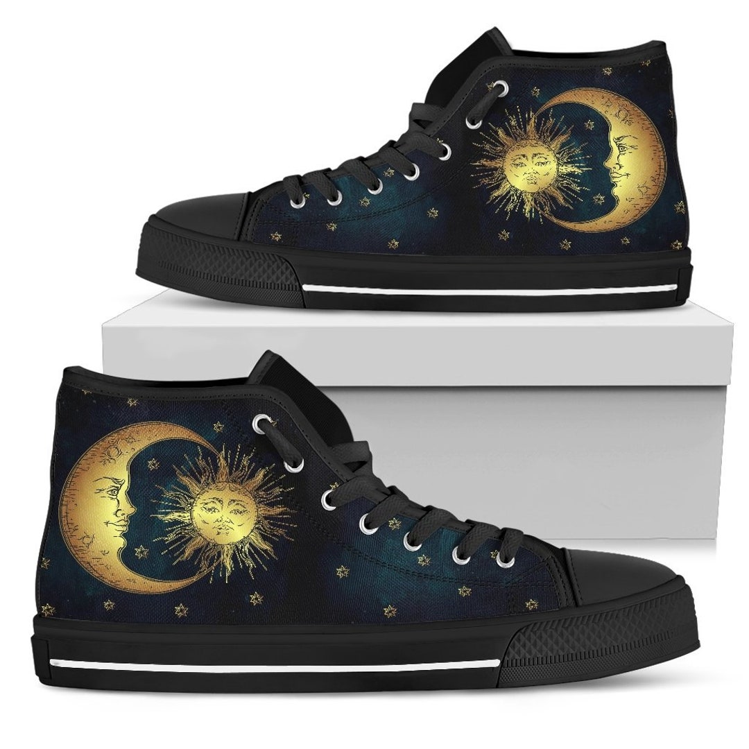 Sun and Moon High Tops for Women Canvas Shoes Black Sneakers Custom ...