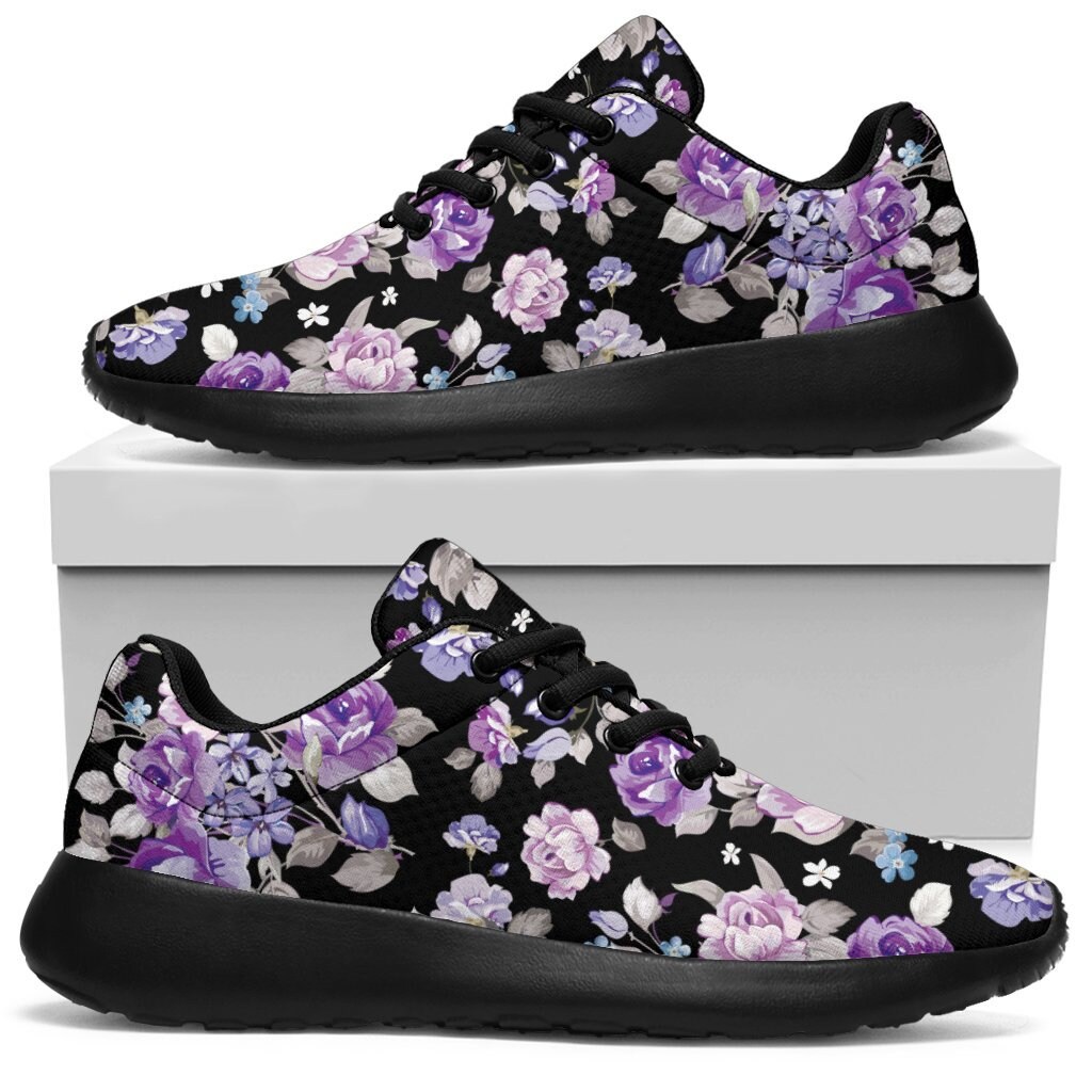 Purple Flowers Sneakers Floral Design Custom Sneakers Floral - Etsy