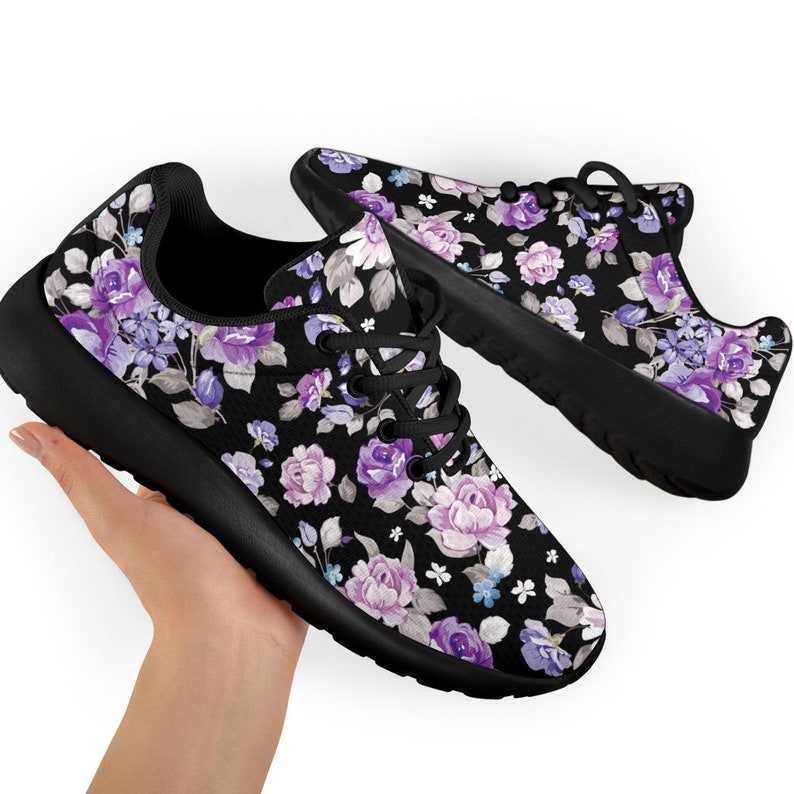 Purple Flowers Sneakers Floral Design Custom Sneakers Floral - Etsy