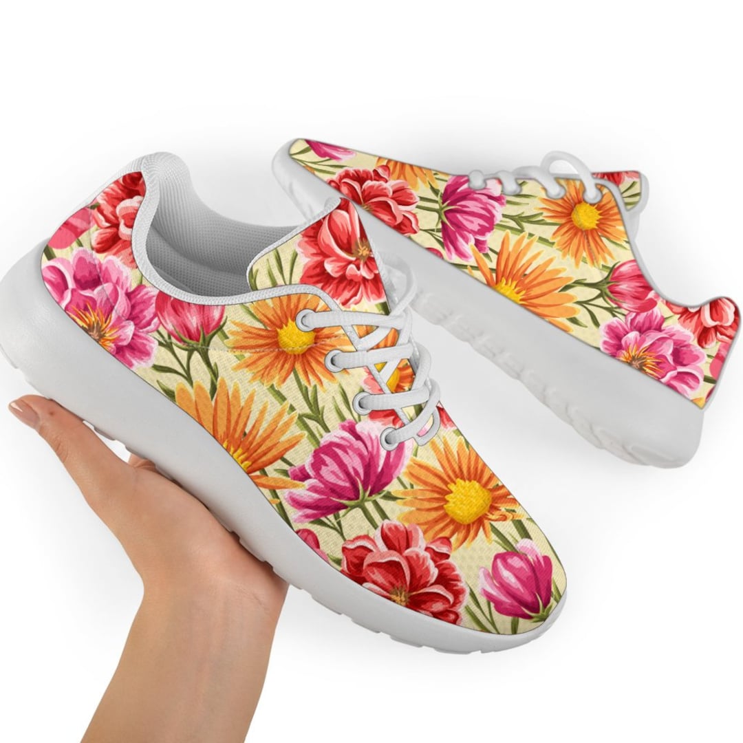 Colorful Flowers Sneakers Floral Design Custom Sneakers Floral Shoes ...