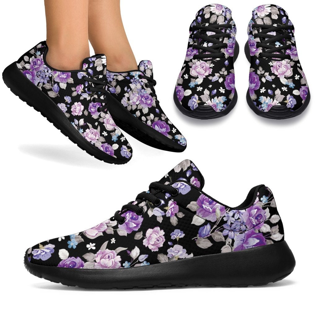 Purple Flowers Sneakers Floral Design Custom Sneakers Floral - Etsy