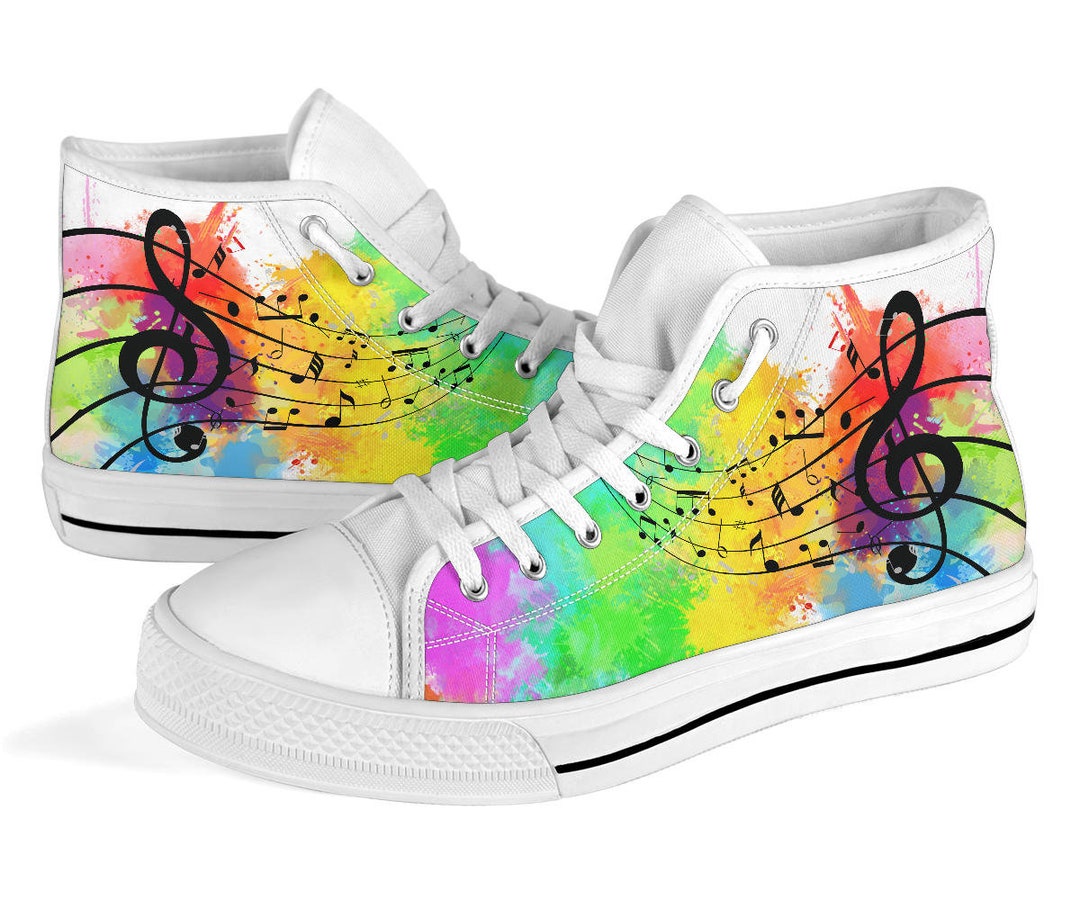 Music Notes Splash Colors High Tops for Women, Colorful Sneakers Gift ...