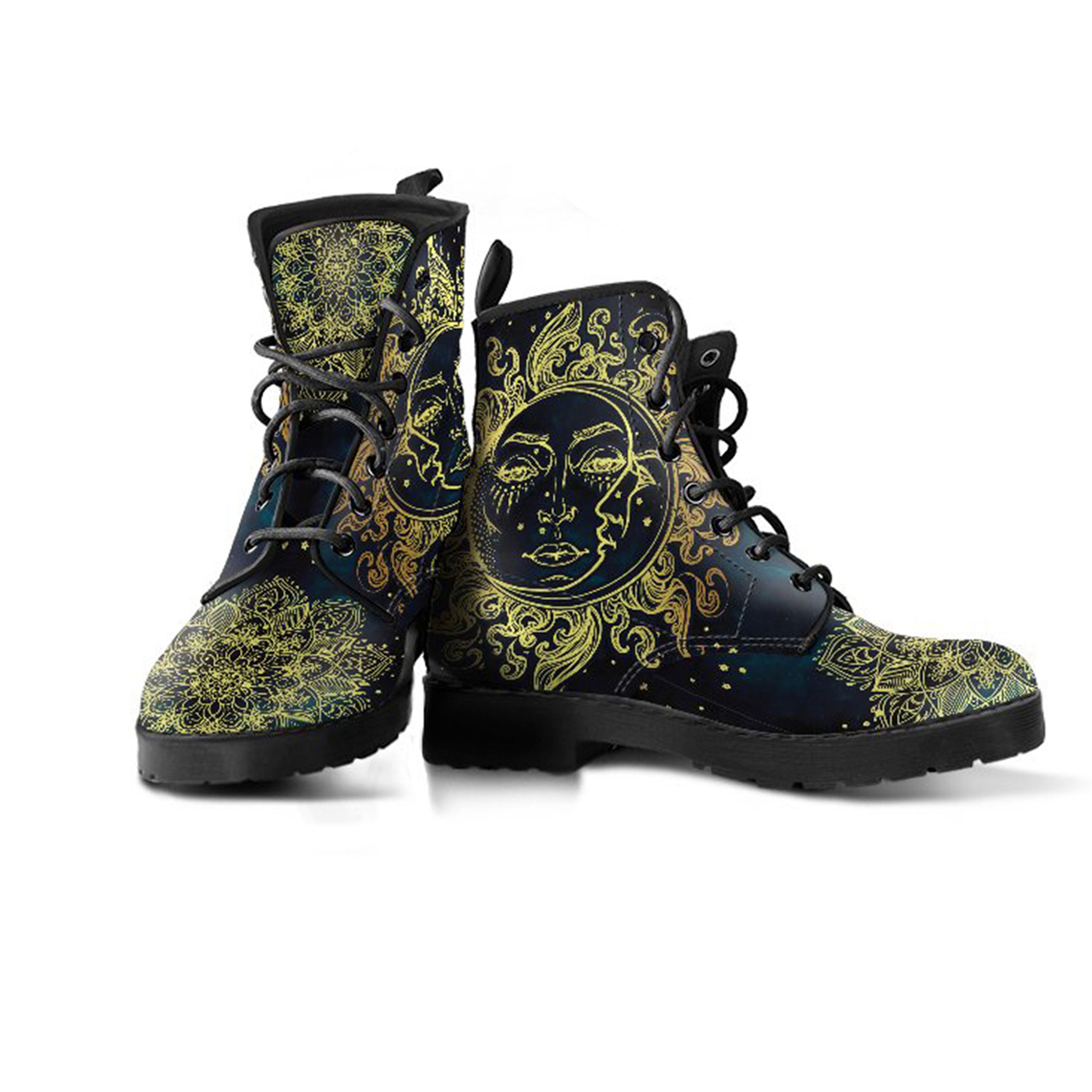 Golden Sun and Moon Women Boots Vegan Leather Boots for Women - Etsy
