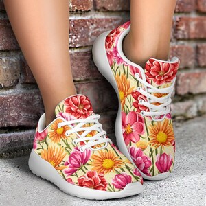Colorful Flowers Sneakers Floral Design Custom Sneakers Floral Shoes ...