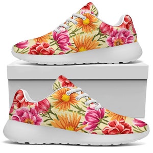 Colorful Flowers Sneakers Floral Design Custom Sneakers Floral Shoes ...