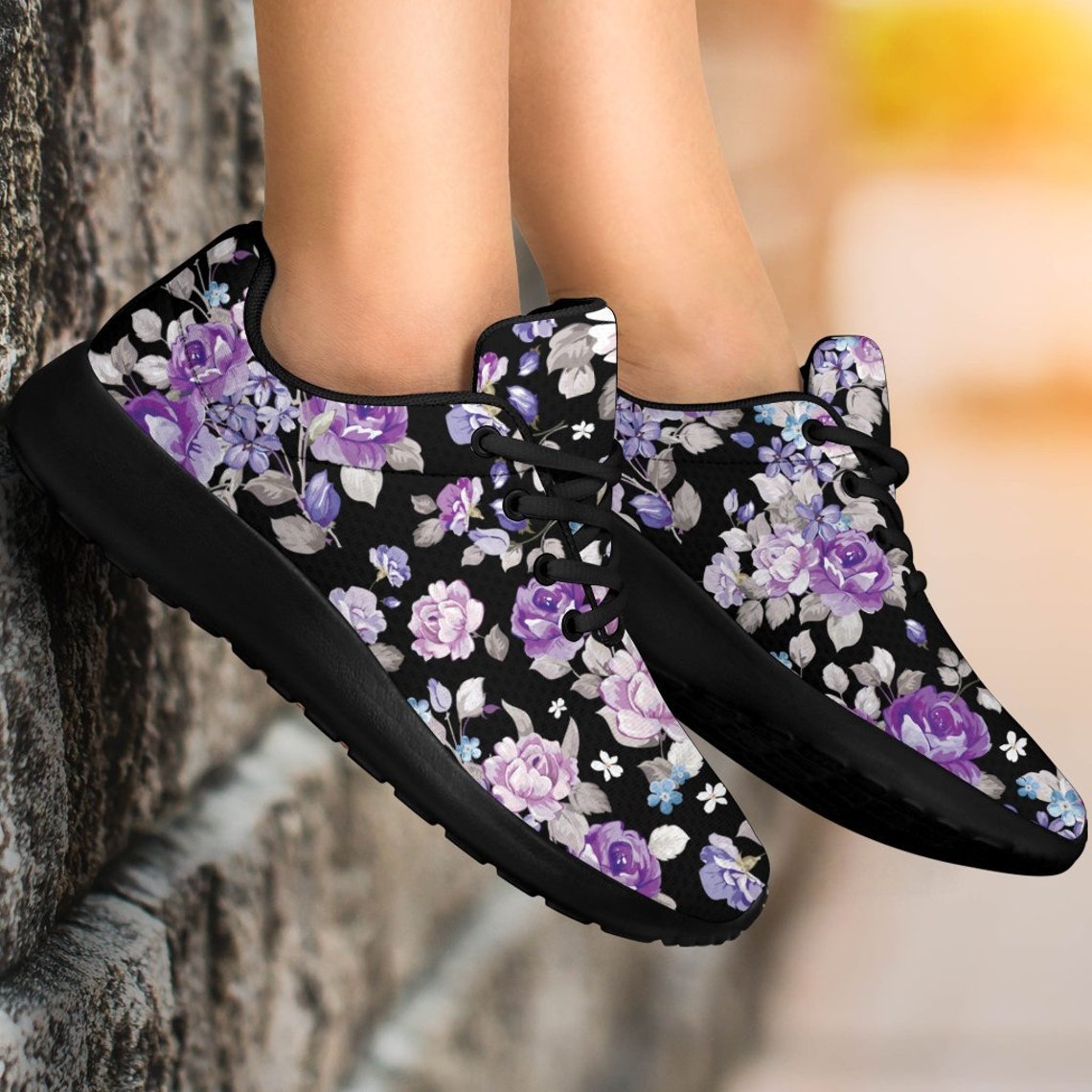 Purple Flowers Sneakers Floral Design Custom Sneakers Floral - Etsy