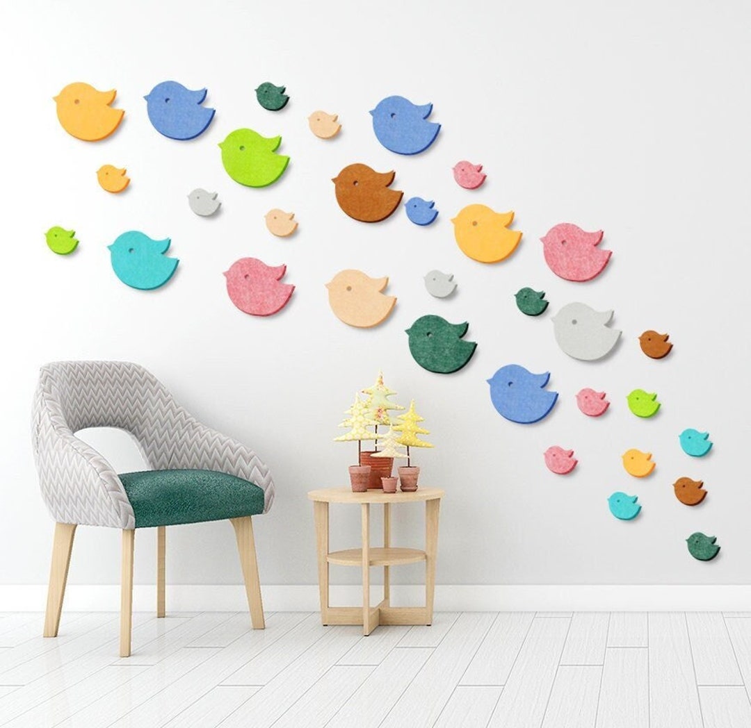 Small Birds Decor, Felt Pin Board, Polygon Sound Diffuser Panel, Felt ...