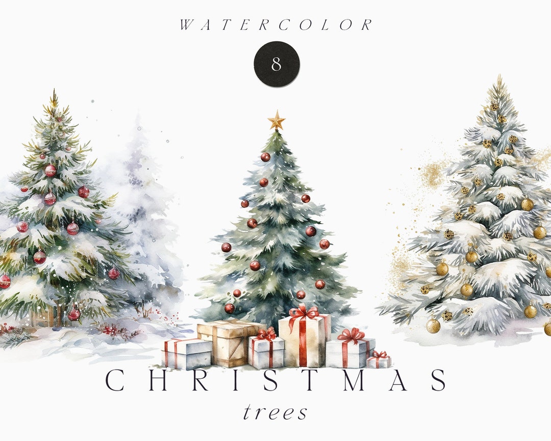 Watercolor Winter Clipart - Watercolor Christmas Tree - Watercolor ...