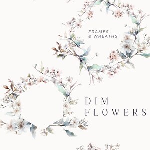 Watercolor Dim Floral Clipart - Ethereal Grey Neutral Flowers Clipart ...