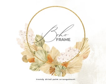 Boho Gold Frame Clipart Watercolor Plumeria Tropical Leaves - Etsy