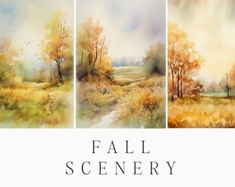 Watercolor Fall Clipart Watercolor Autumn Nature Scenery Background ...