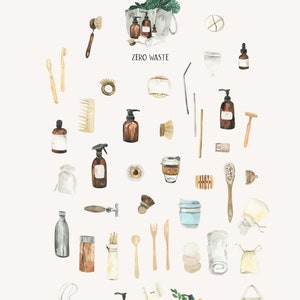 Zero Waste Watercolor Set - Sustainable Living Clipart - Minimalist ...