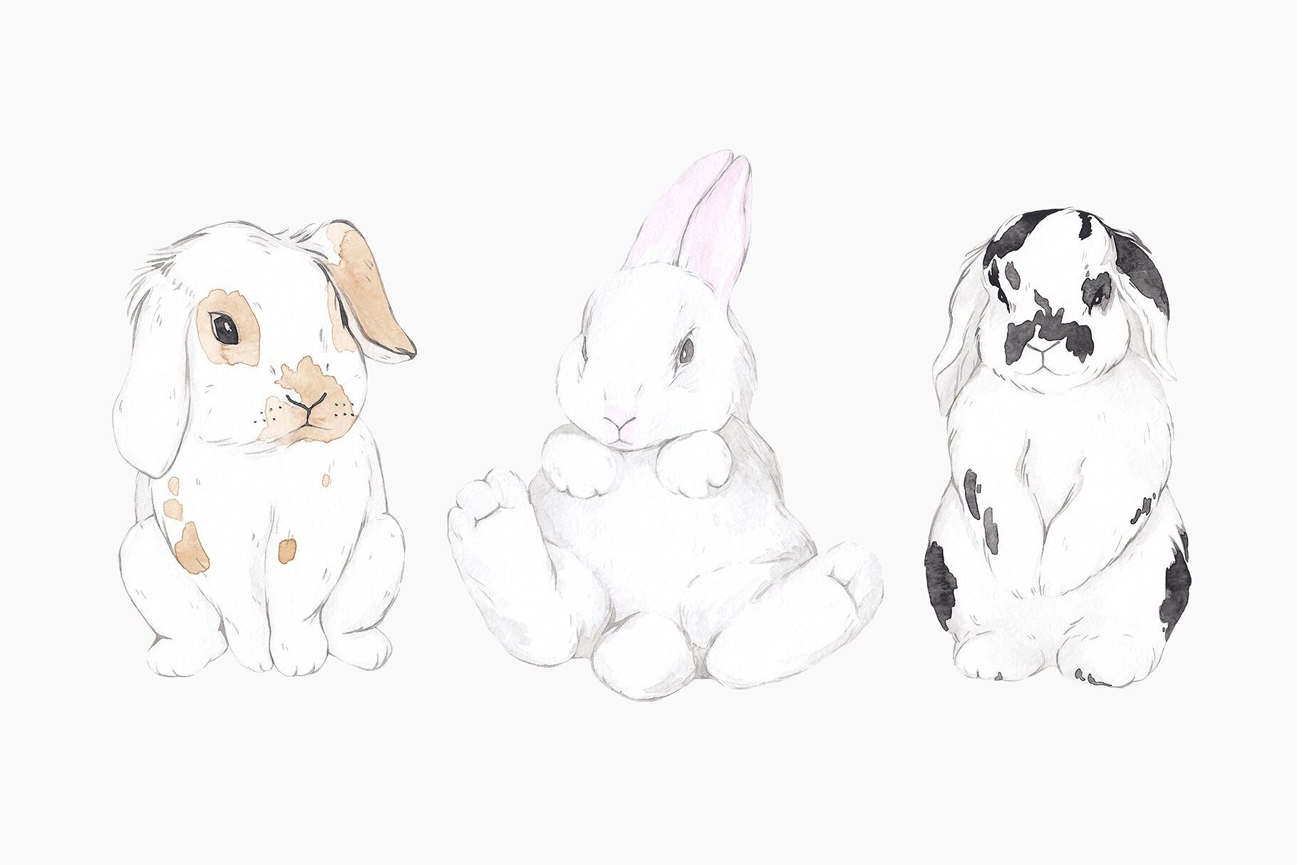 Watercolor Bunny Set Cute Rabbits Clipart Easter Rabbits - Etsy