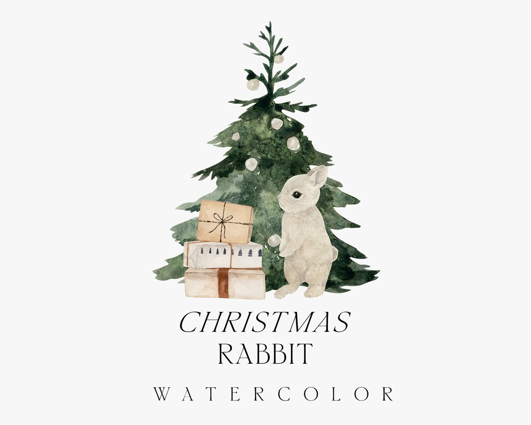 Watercolor Christmas Scene Clipart - Rabbit Clipart - Christmas Tree ...