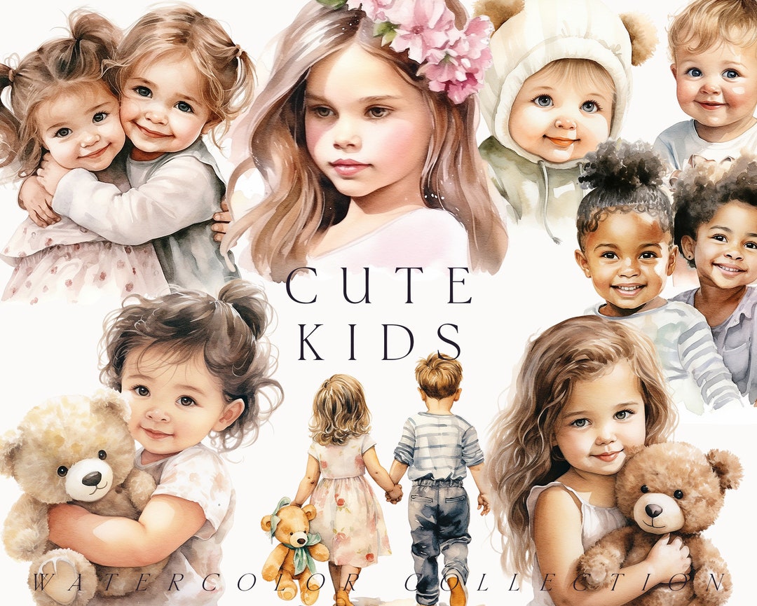 Watercolor Cute Kids Clipart - Watercolor Babies Clipart - Cute Baby ...