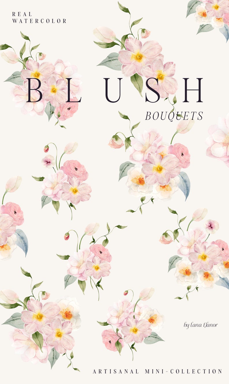 BLUSH Watercolor Flowers Clipart Png Watercolor Floral - Etsy