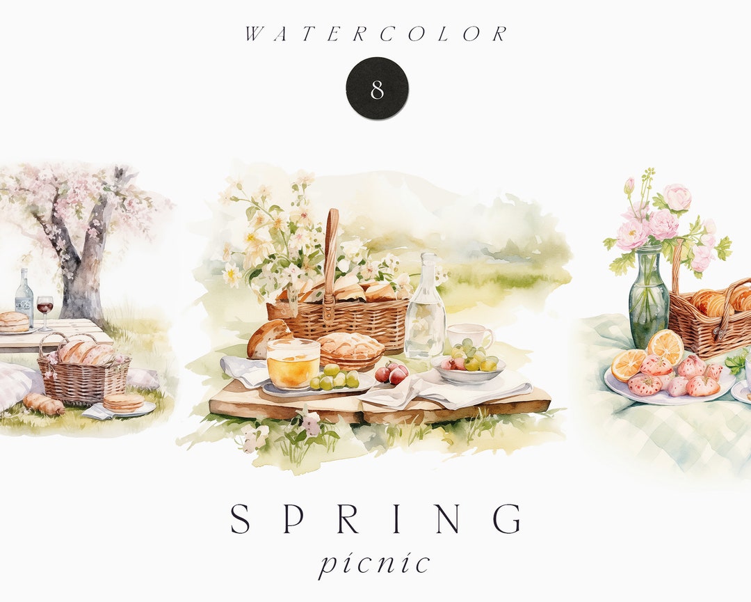 Watercolor Spring Clipart Png - Spring Picnic Clipart - Spring Scenery ...