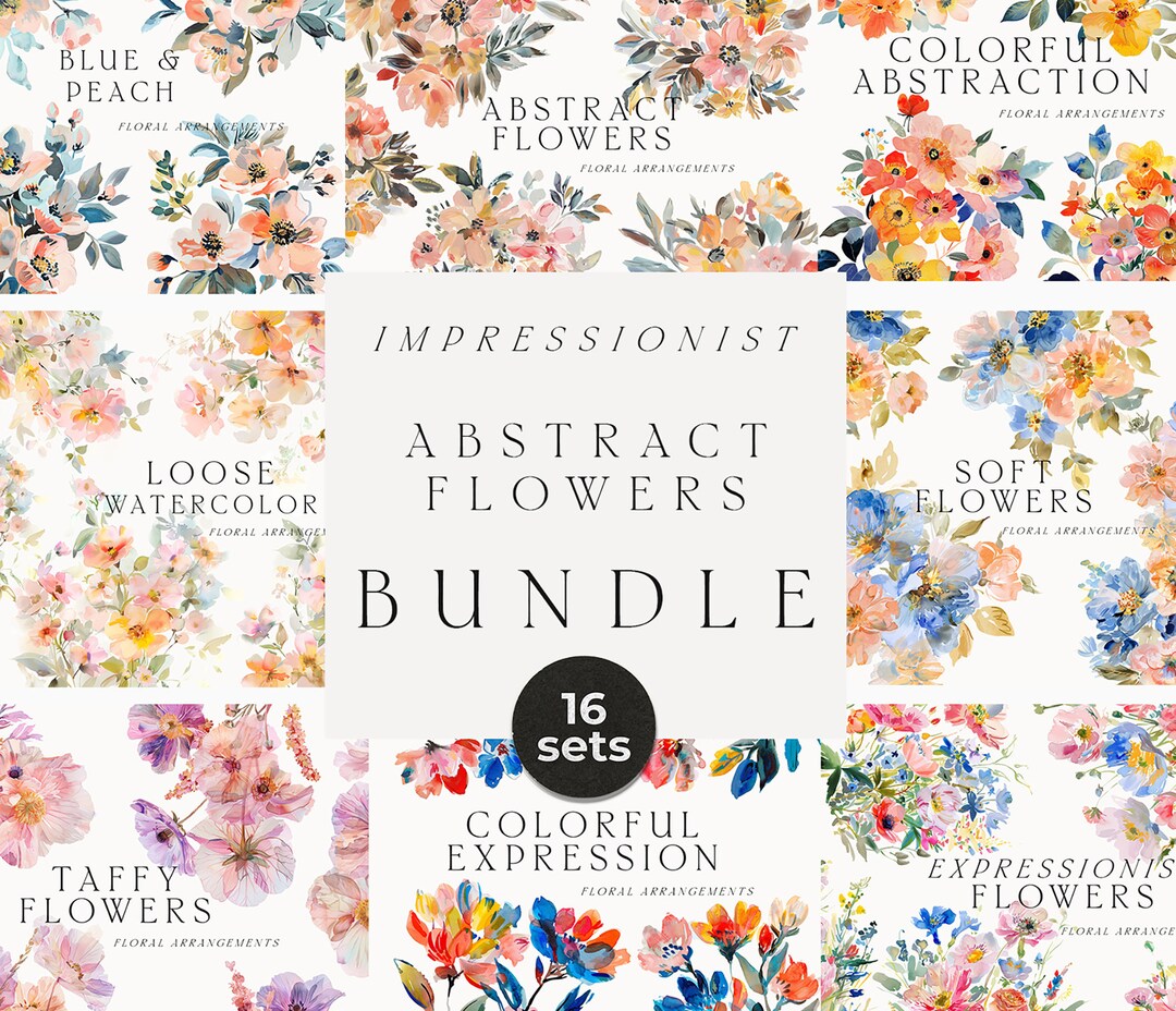 Watercolor Floral Clipart Bundle - Abstract Flowers Bundle - Wedding ...