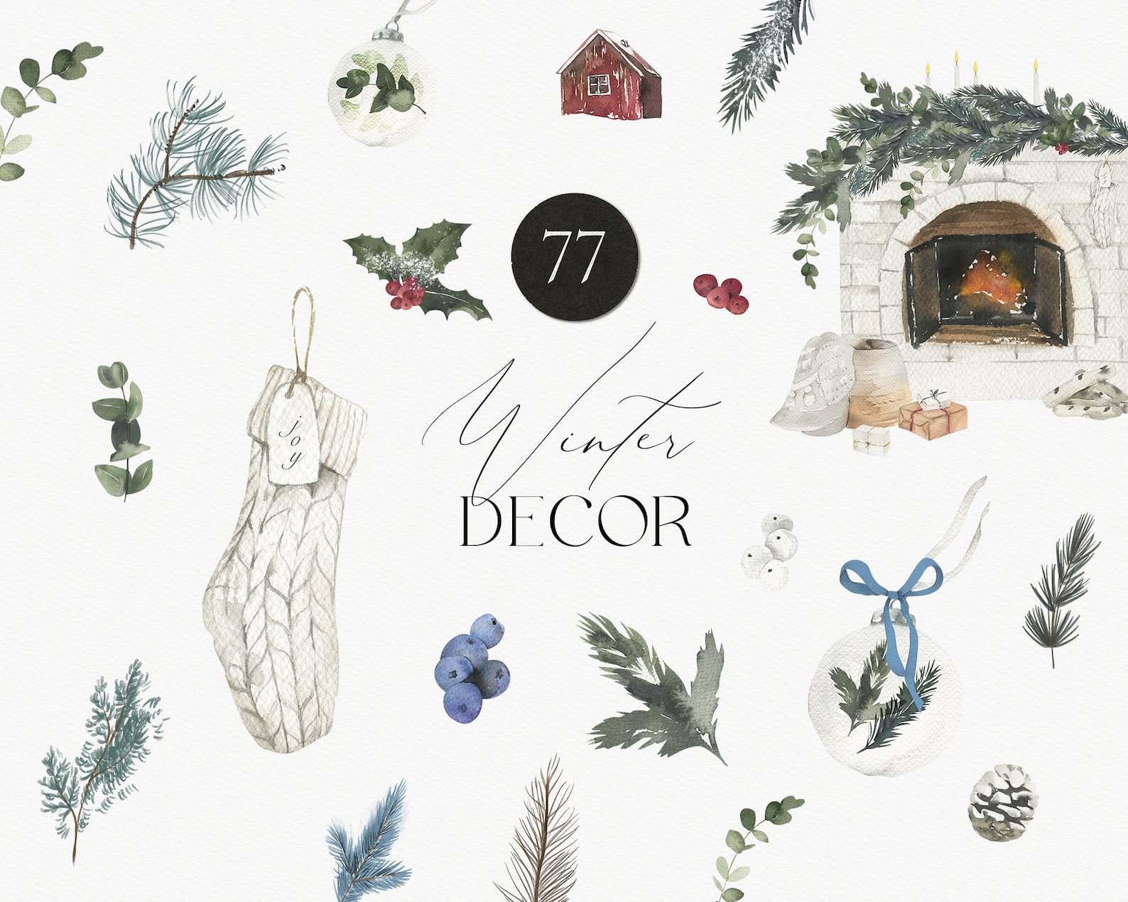 Christmas clipart set Winter watercolor decor set Clipart | Etsy