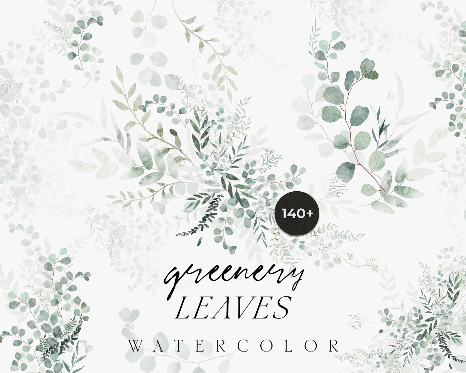 Greenery Watercolor Clipart Green Leaves Clipart - Etsy