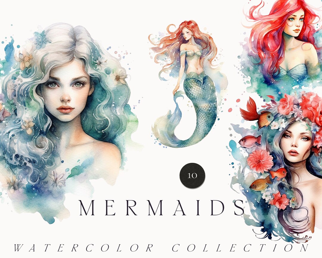 Watercolor Mermaids Clipart - Mermaid Png - Watercolor Underwater ...