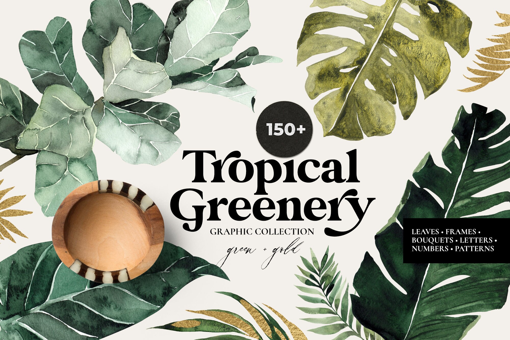 Tropical Greenery Clipart Watercolor Tropical Leaves Gold - Etsy