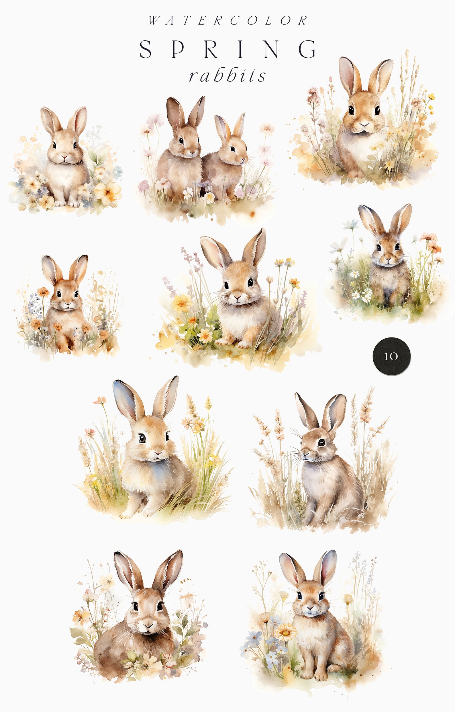 Watercolor Rabbits Clipart Watercolor Bunny Clipart Png Cute Easter ...