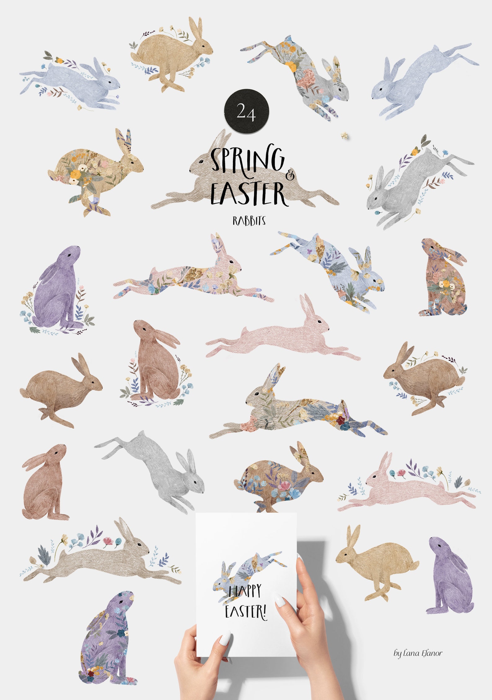 Easter Clipart Set Spring Clipart Easter Rabbits Bunny | Etsy