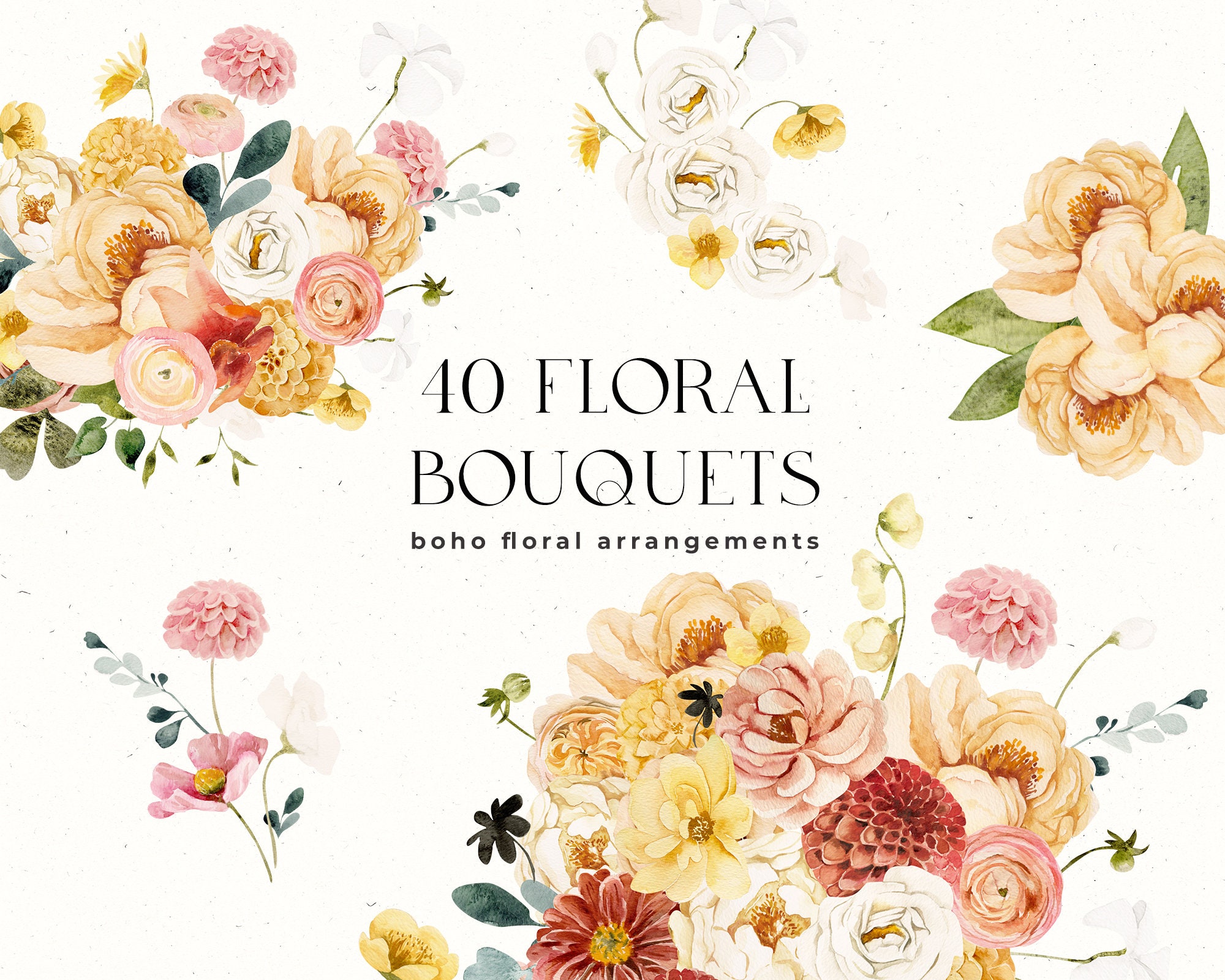 Floral Bouquets Watercolor Set Boho Floral Frames - Etsy