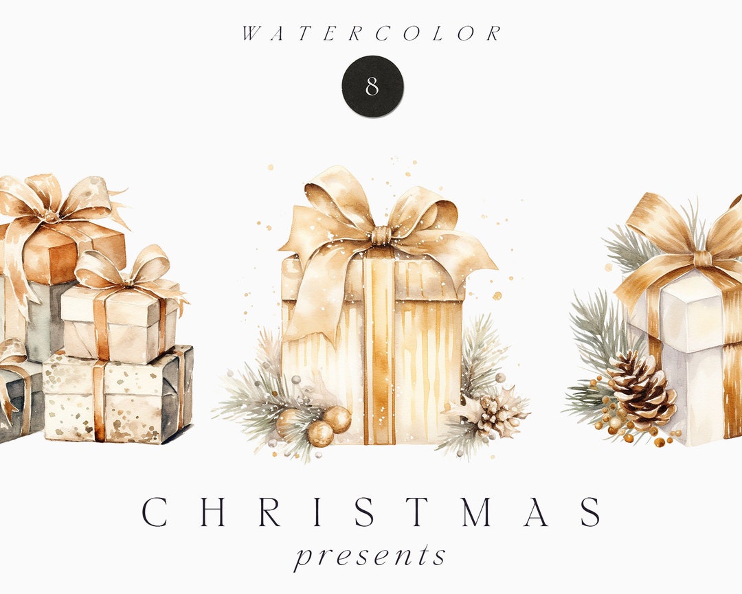 Watercolor Christmas Clipart - Christmas Presents Clipart - Christmas ...