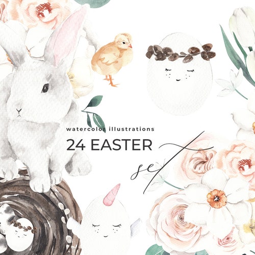 Easter Spring Watercolor Clipart Digital Download | Etsy