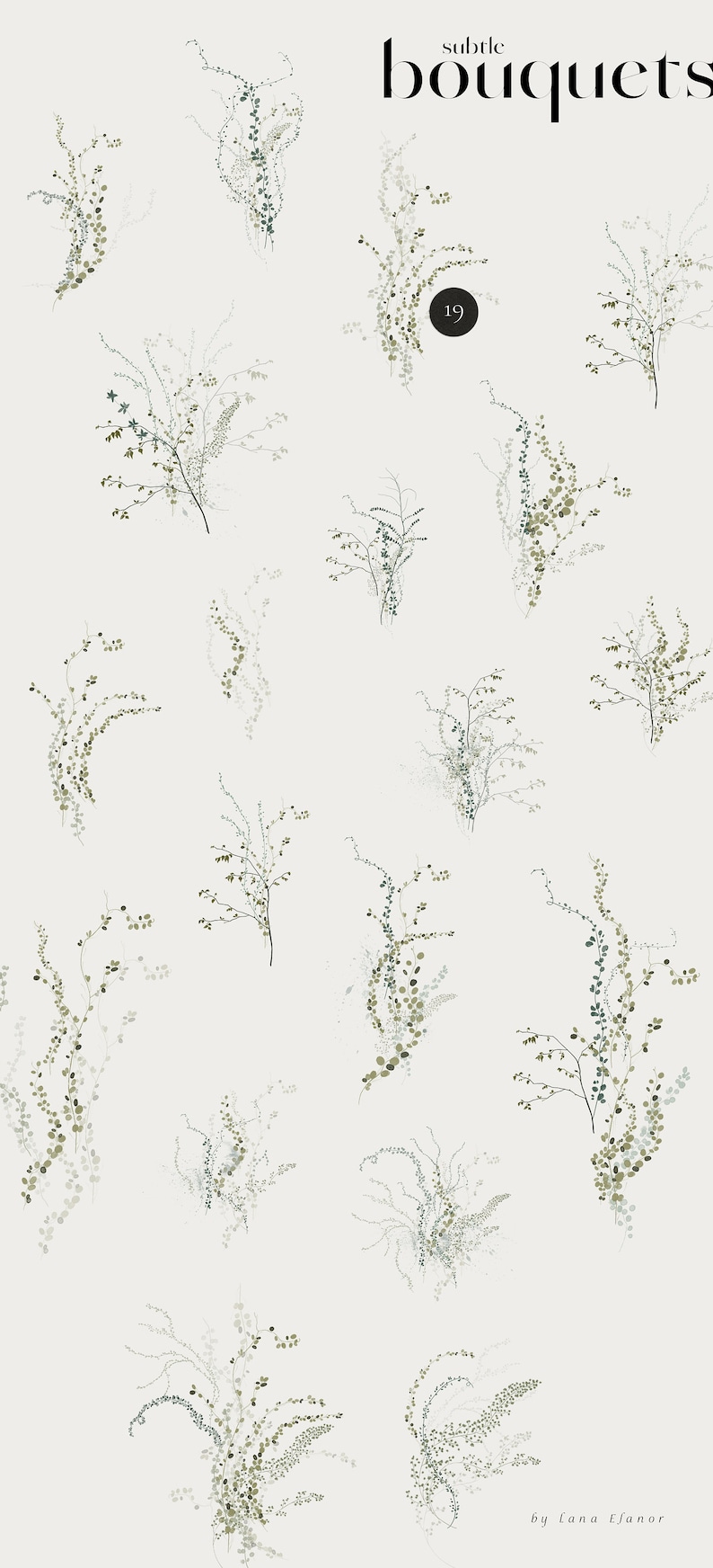Greenery Watercolor Set - Subtle Greenery Clipart Fragile Airy Foliage ...
