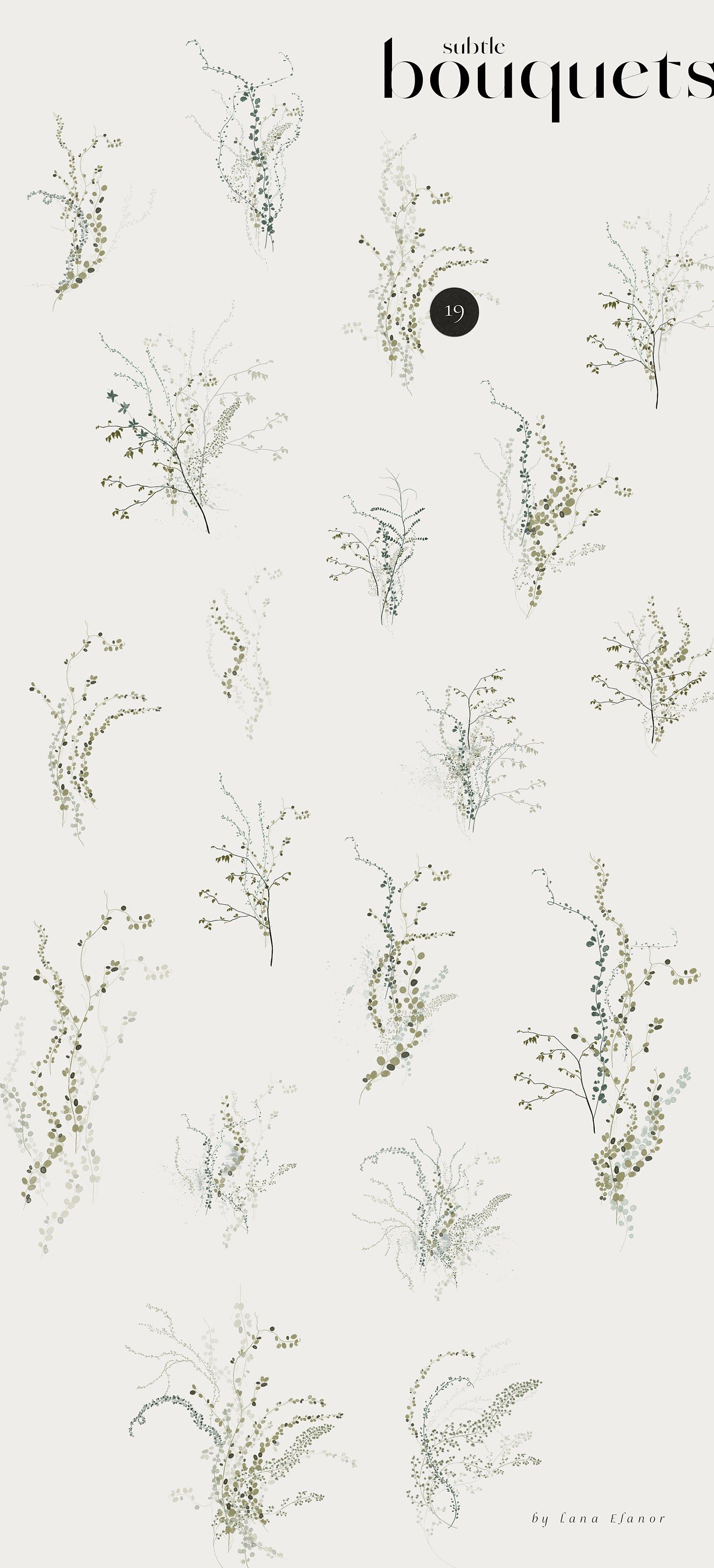 Greenery watercolor set Subtle greenery clipart fragile airy | Etsy